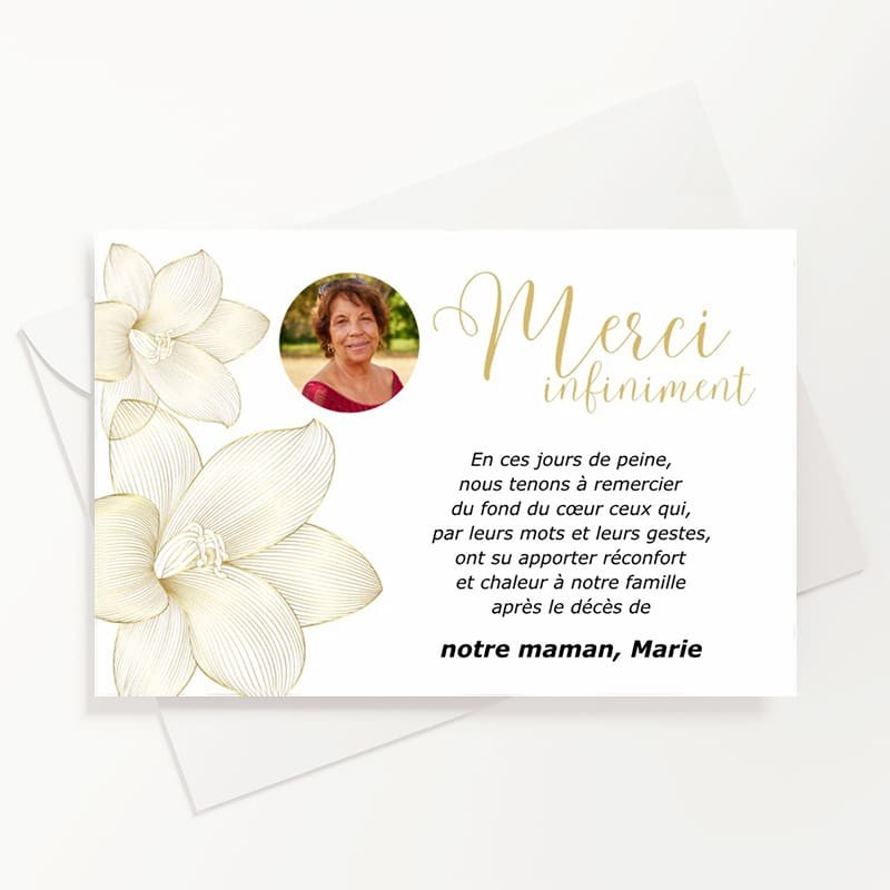 Carte de remerciements décès Merci infiniment
