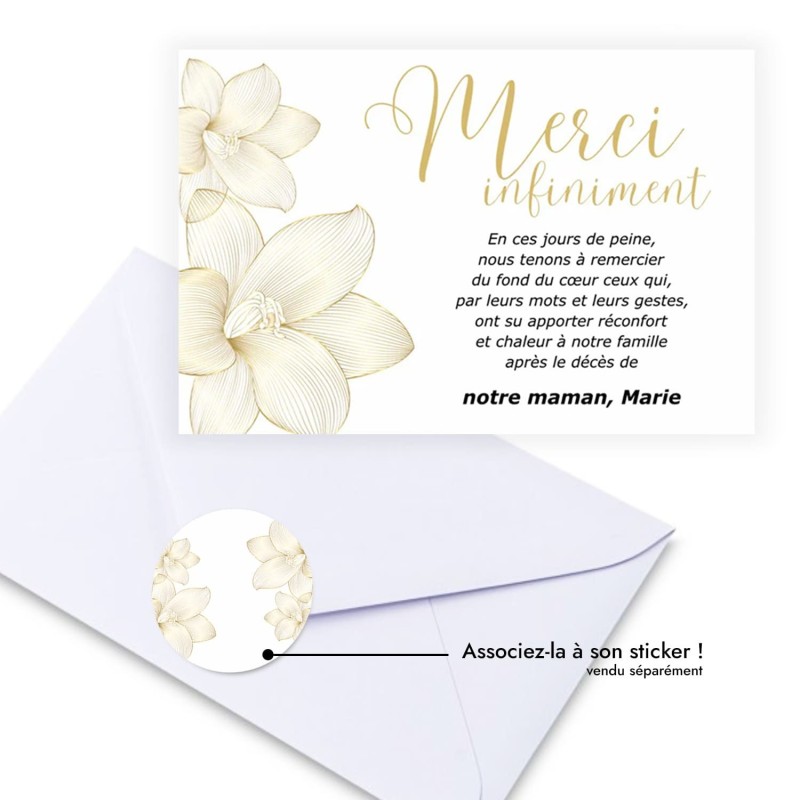 Carte de remerciements décès Merci infiniment
